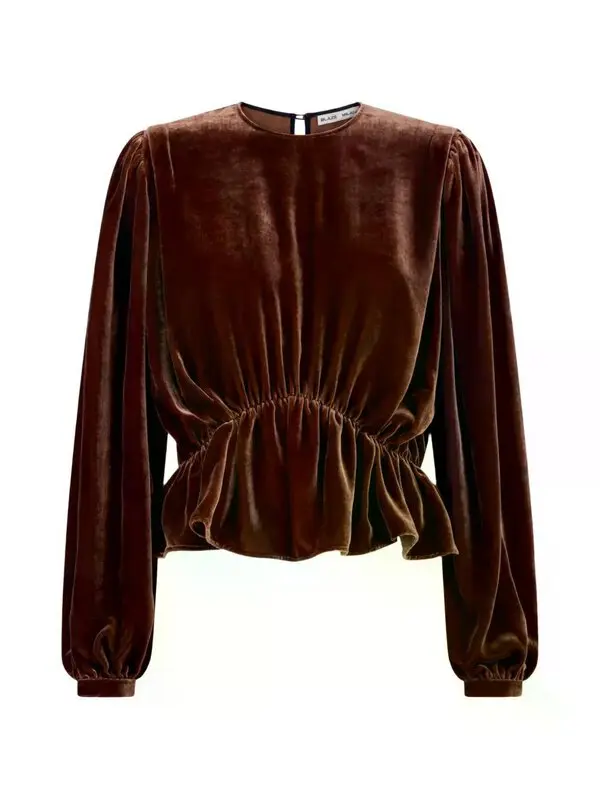 BLAZÉ MILANO Bronze Velvet Peplum Top - Brown