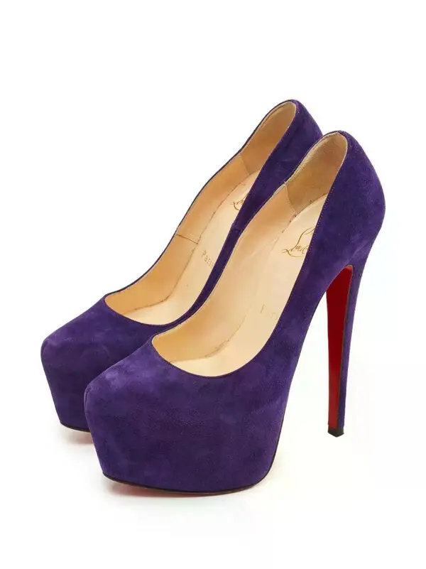 CHRISTIAN LOUBOUTIN Calf Suede Daffodile Platform Almond Toe Stiletto Heel Pumps - Purple