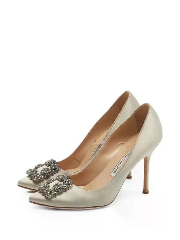 Manolo Blahnik Hangisi Satin Pumps With Crystal Buckle
