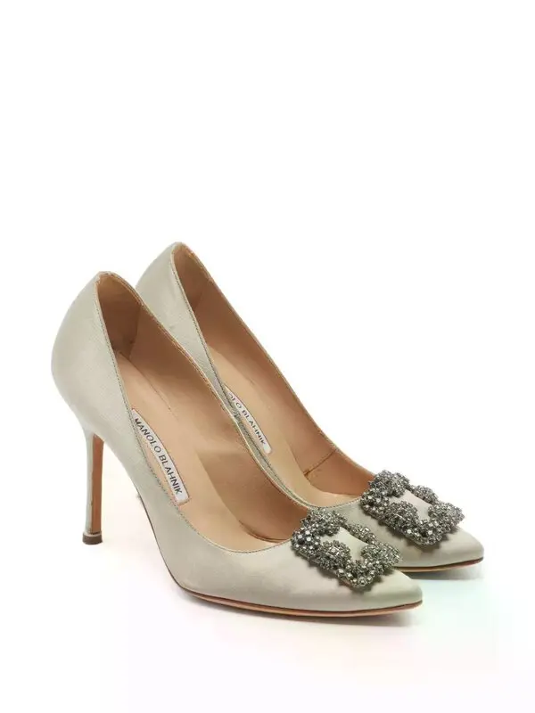 Manolo Blahnik Hangisi Satin Pumps With Crystal Buckle - Neutrals