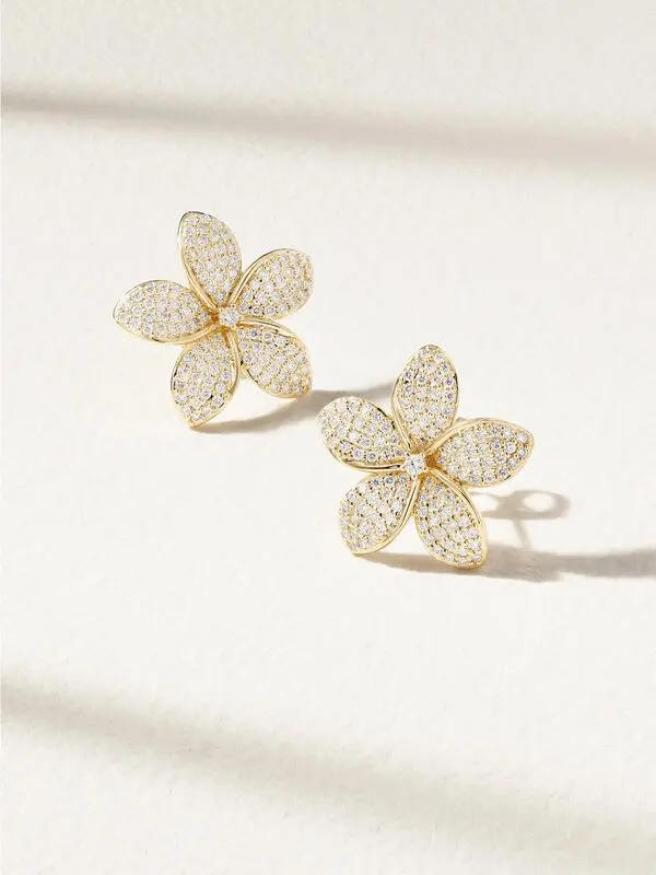 SYDNEY EVAN Large Plumeria 14-karat Diamond Earrings - Gold