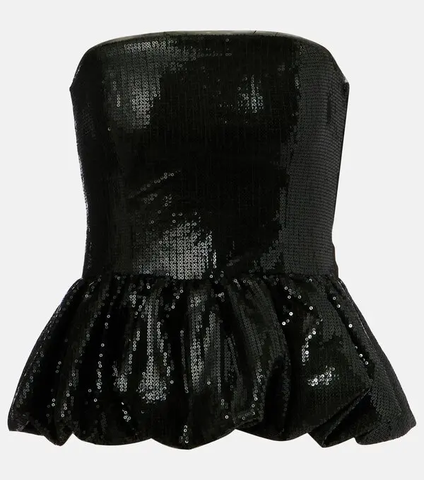 ROTATE BY BIRGER CHRISTENSEN Sequined Peplum Top - Green