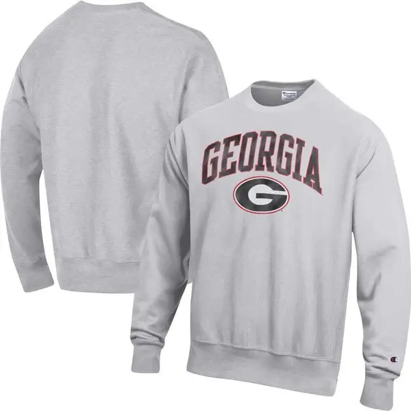 Champion Georgia Bulldogs Distressed Arch Over Logo Reverse Weave Crew Neck Sweatshirt - Gray