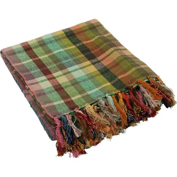 STORIED HOME Woven Cotton Throw With Pattern And Fringe