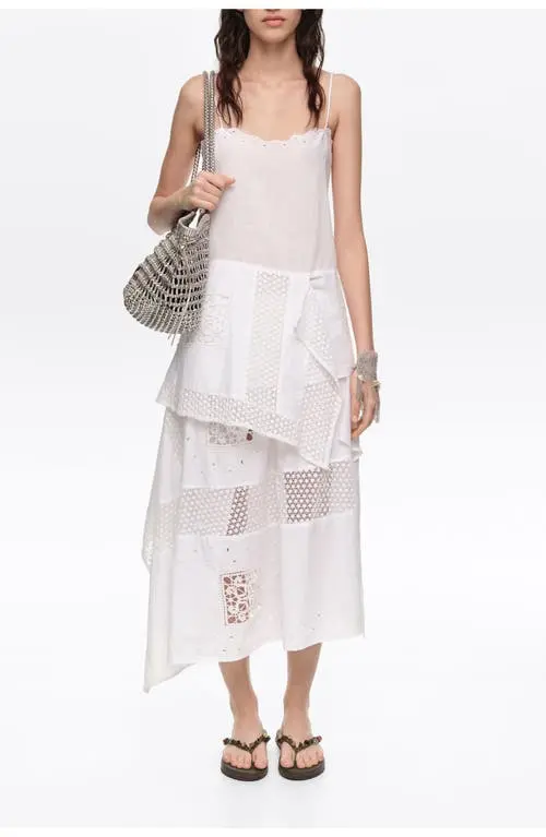 Bimba Y Lola Embroidered Asymmetric Handkerchief Hem Top - White