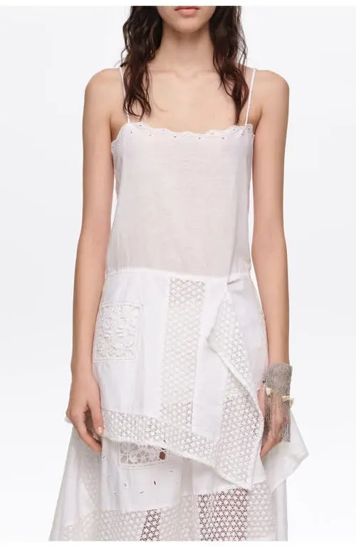 Bimba Y Lola Embroidered Asymmetric Handkerchief Hem Top