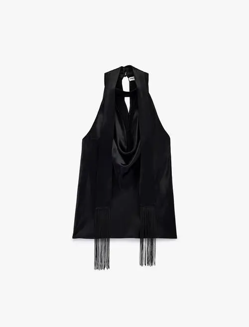 KOTON Satin Halter Top With Fringe Trim