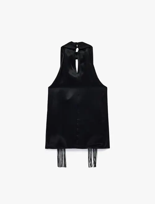 KOTON Satin Halter Top With Fringe Trim