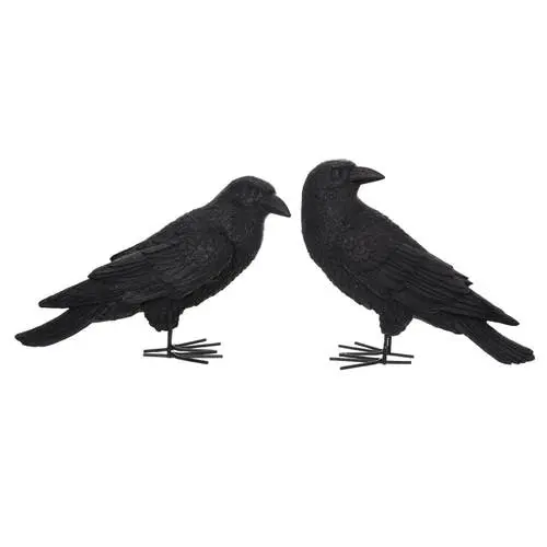 TRANSPAC Resin Fright Night Crow Set Of 2 Decorative Objects For Halloween Home Decor - Black