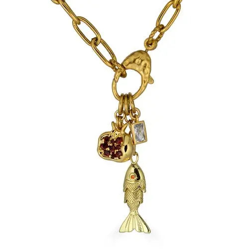 LONI PAUL JEWELRY Fish And Pomegranate Charm Drop Necklace
