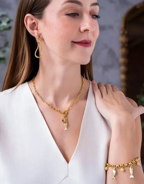 LONI PAUL JEWELRY Fish And Pomegranate Charm Drop Necklace