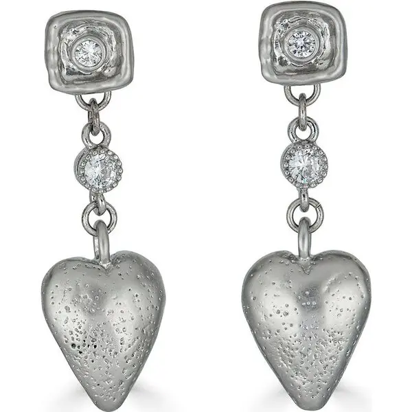 LONI PAUL JEWELRY Rhodium-plated Heart Dangle Earrings With Crystal Accents - Silver