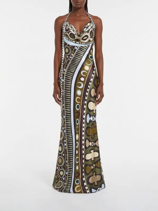 Emilio Pucci Printed Halter Neck Maxi Dress - Brown