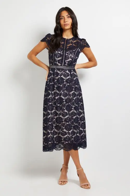 WALLIS Lace Fit And Flare Midi Dress
