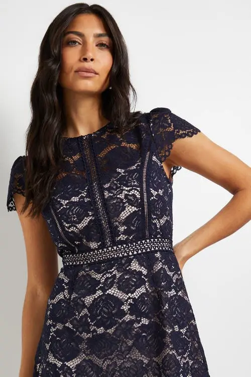 WALLIS Lace Fit And Flare Midi Dress