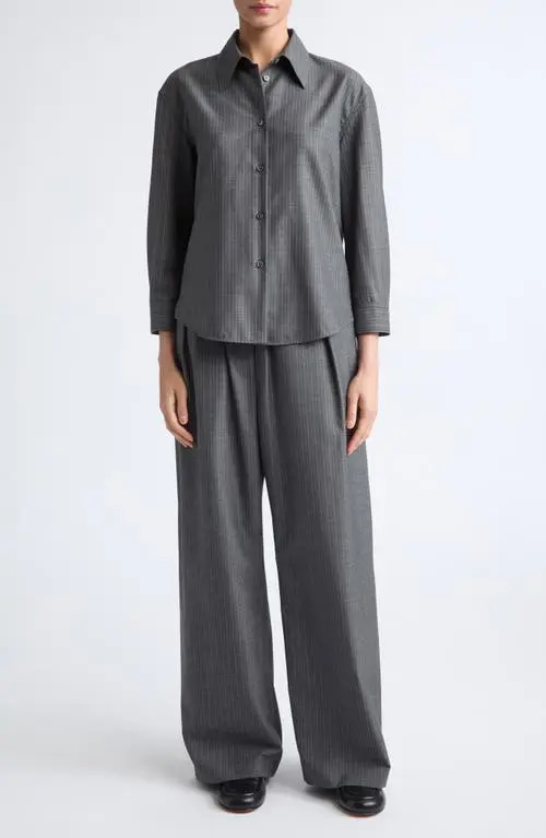 JIL SANDER Pleated Pinstripe Elastic Waist Wool Wide Leg Pants - Koala