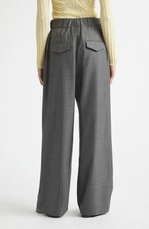 JIL SANDER Pleated Pinstripe Elastic Waist Wool Wide Leg Pants - Koala