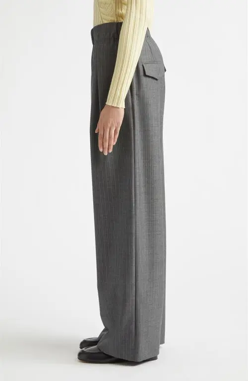 JIL SANDER Pleated Pinstripe Elastic Waist Wool Wide Leg Pants - Koala