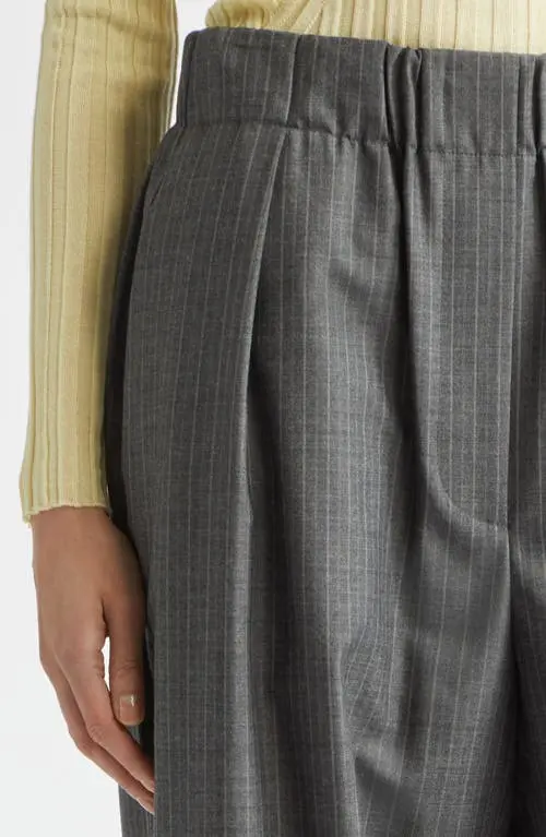 JIL SANDER Pleated Pinstripe Elastic Waist Wool Wide Leg Pants - Koala