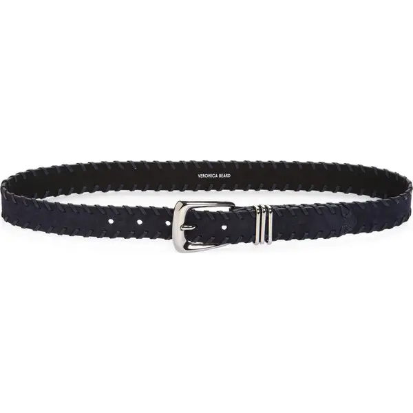Veronica Beard Whipstitch Suede Belt - Navy