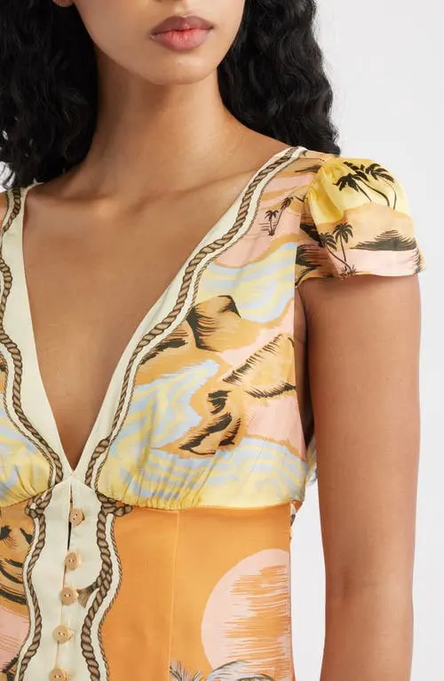 Farm Rio Mixed Scarf Print Voile Dress
