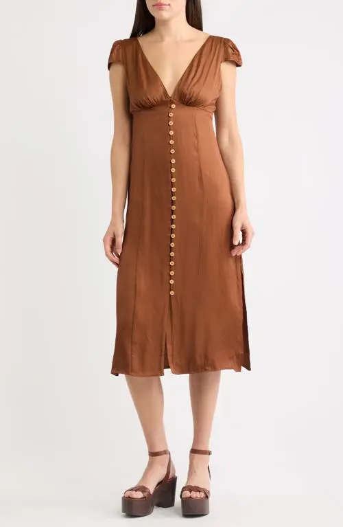 Farm Rio Mixed Scarf Print Voile Dress - Brown