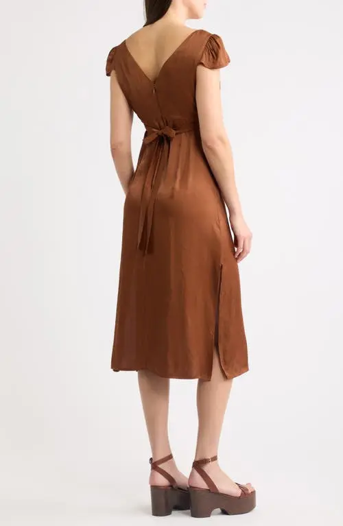 Farm Rio Mixed Scarf Print Voile Dress - Brown