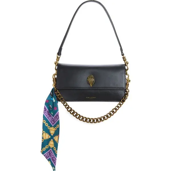 Kurt Geiger Shoreditch Soft Leather Shoulder Bag With Embellished Eagle Head And Printed Scarf - Black