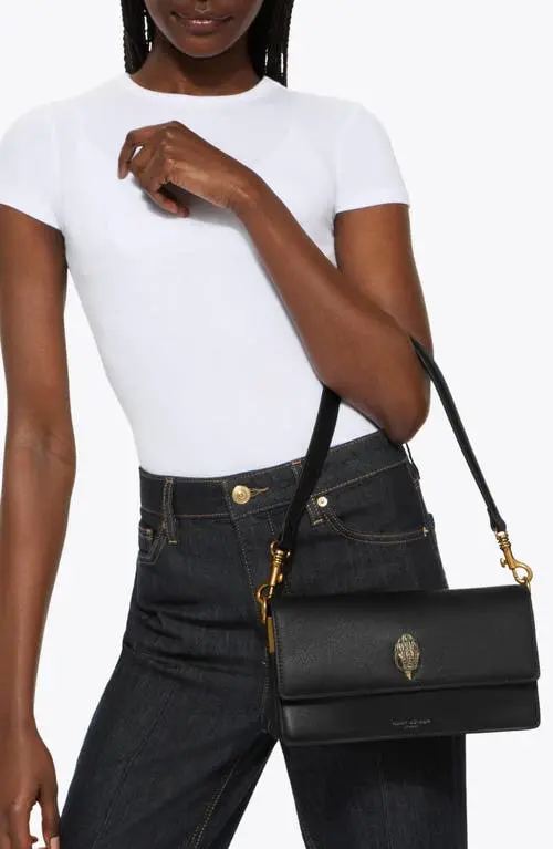 Kurt Geiger Shoreditch Soft Leather Shoulder Bag With Embellished Eagle Head And Printed Scarf