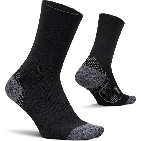FEETURES Plantar Fasciitis Relief Light Cushion Mini Crew Socks - Black