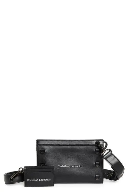 CHRISTIAN LOUBOUTIN Mini Stoic Calfskin Leather Crossbody Bag With Card Case - Black
