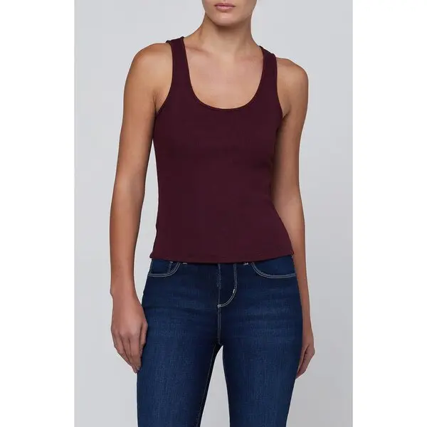 L'Agence Adira Ribbed Scoop Neck Tank - Deep Sangria