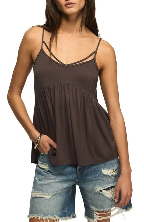 Lucky Brand Sandwash Braided Strap Babydoll Camisole - Raven