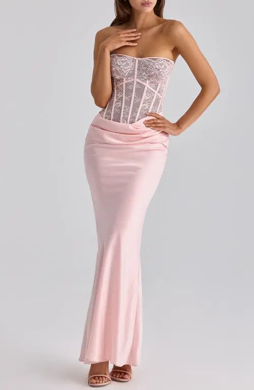 House Of Cb Ayana Strapless Lace & Satin Mermaid Gown - Pink
