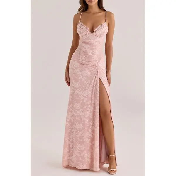 House Of Cb Sabrine Lace Trim Corset Gown - Blush