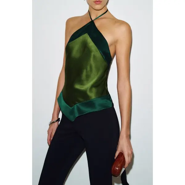 REFORMATION Jillian Silk Halter Top - Topiary