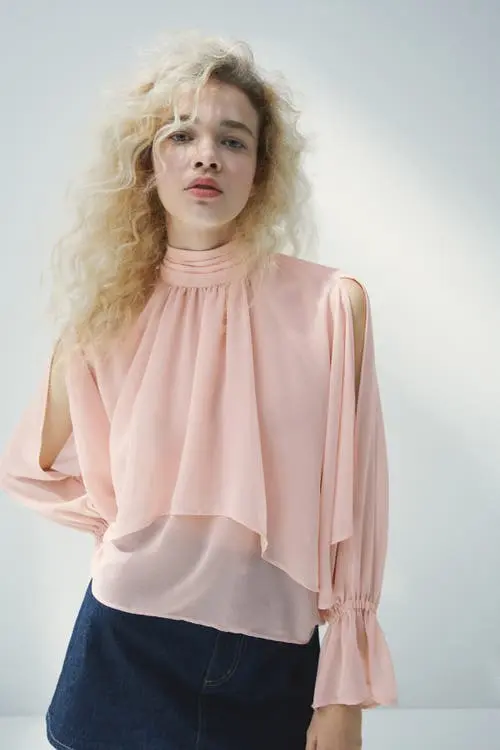 H&m Flounced Cape-detail Blouse