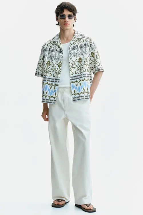 H&m Relaxed Fit Patterned Resort Shirt - Cream/patterned