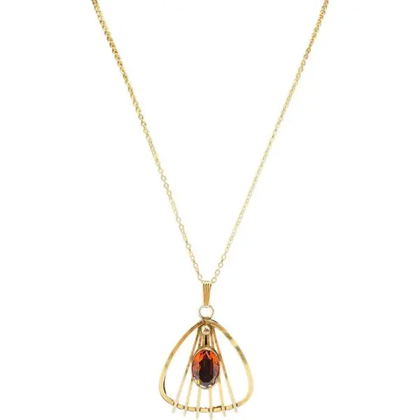 MADISON BEVERLY HILLS Vintage Art Deco Modernist Pendant With Faceted Stone - Gold