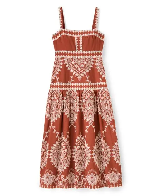 CARTOLINA Adair Embroidery Midi Dress - Saffron