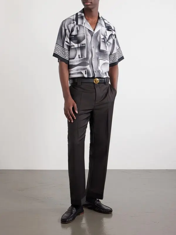 Versace Camp-collar Printed Silk-crepe De Chine Shirt