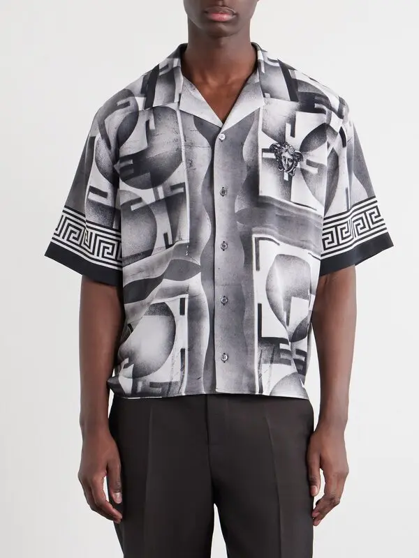 Versace Camp-collar Printed Silk-crepe De Chine Shirt