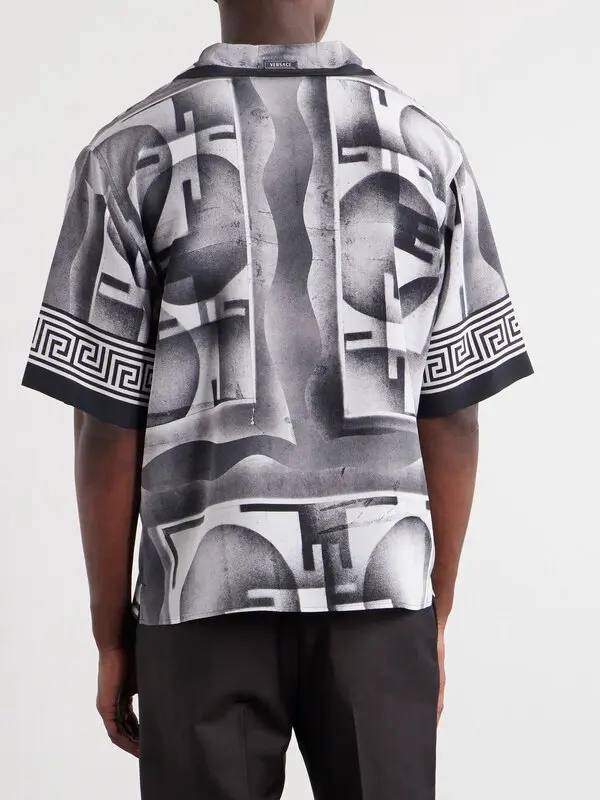 Versace Camp-collar Printed Silk-crepe De Chine Shirt