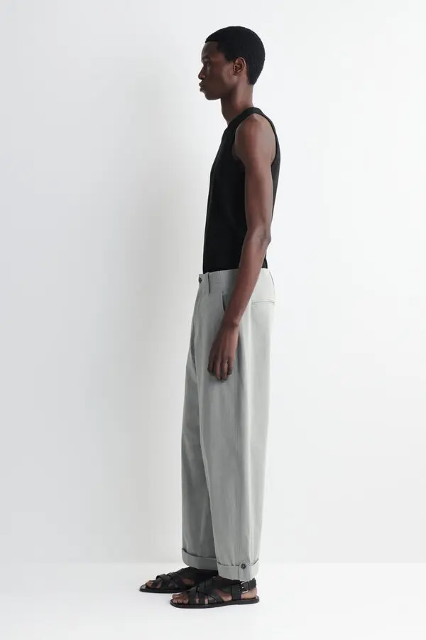 Cos Relaxed-fit Straight-leg Cuffed Pants - Gray