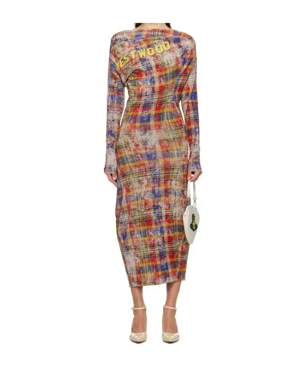 VIVIENNE WESTWOOD Ls Superbo" Midi Dress With Asymmetric Boatneck And Logo Detail - Multicolor