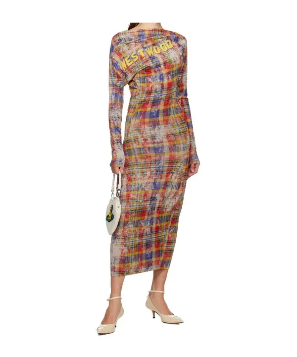 VIVIENNE WESTWOOD Ls Superbo" Midi Dress With Asymmetric Boatneck And Logo Detail