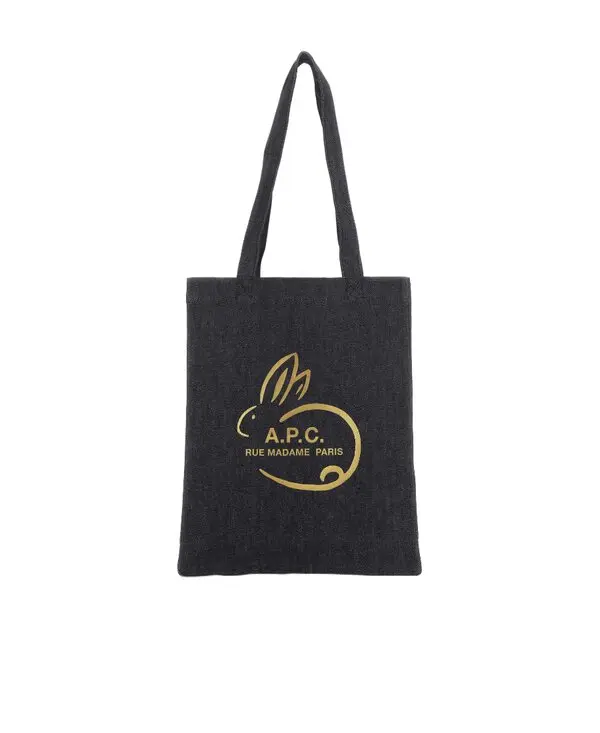 A.p.c. Logo Printed Denim Tote Bag