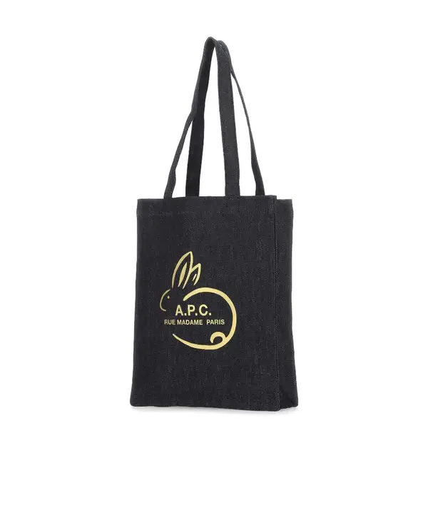 A.p.c. Logo Printed Denim Tote Bag