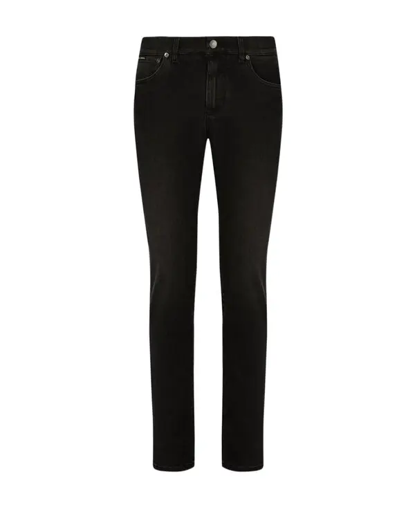 Dolce & Gabbana Dolce Gabbana Logo Plaque Slim-fit Jeans - Black