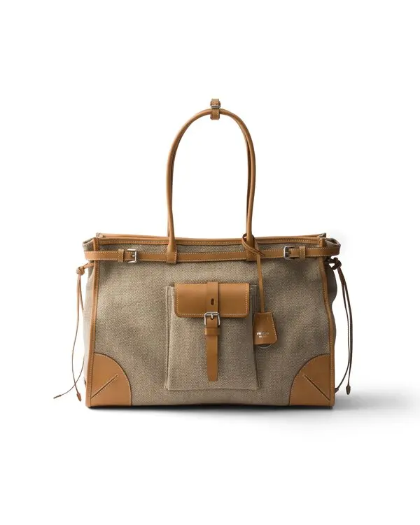 Prada Bonnie Linen And Leather Tote Bag